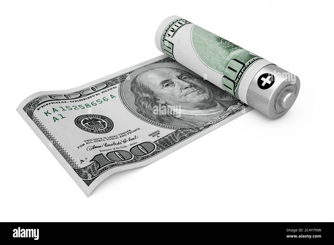 Save Money Concept. Rechargeable Battery Covered with Dollar Notes on a ...