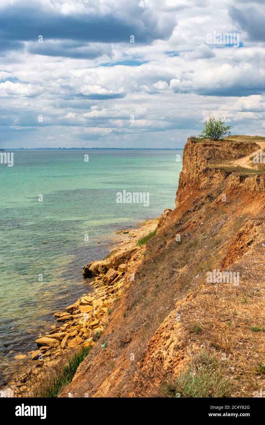 Yuzhne, Ukraine 05.23.2020. Public beach in the city of Yuzhne, Ukraine ...