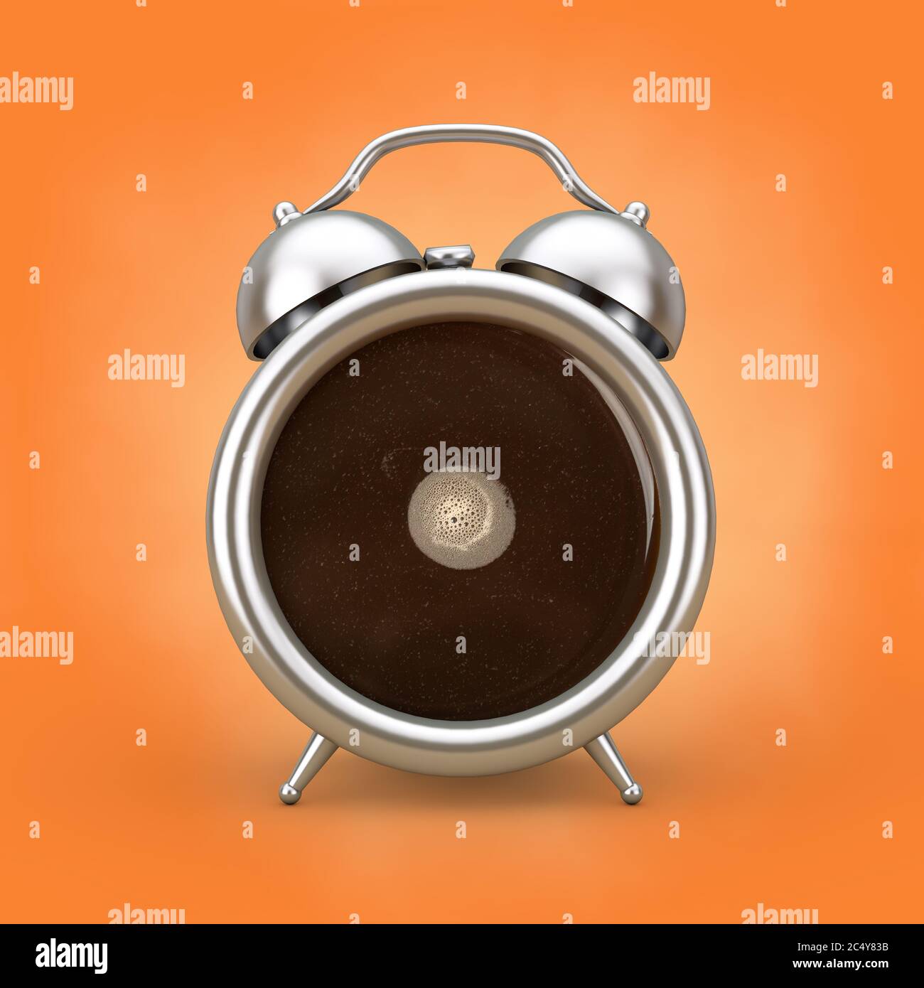 Coffee Break Concept. Coffe Cup as Alarm Clock on an orange background ...