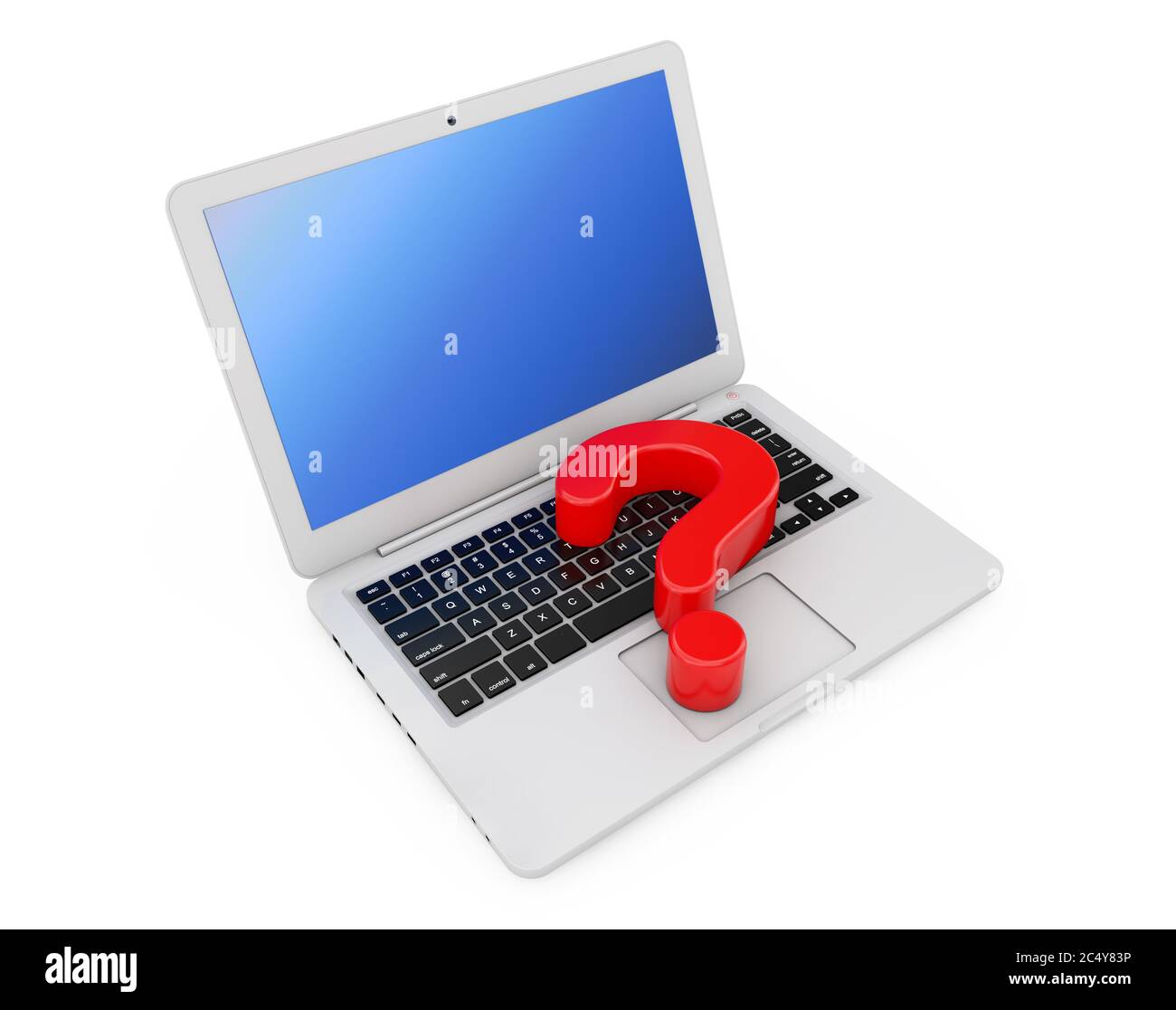 Computer Online Help Information Concept. Red Question Mark over Laptop ...