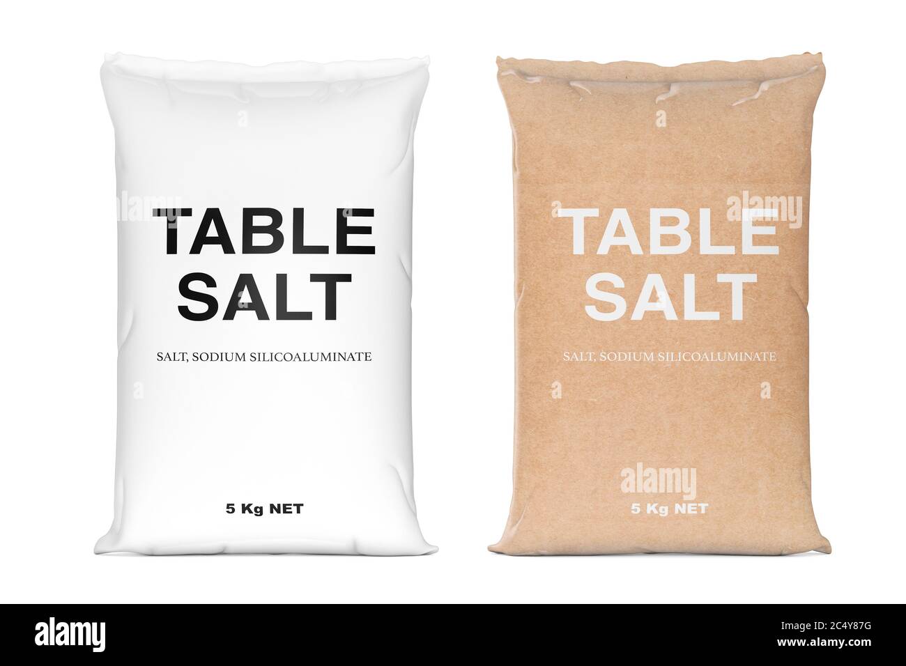 Bags of Table Salt on a white background. 3d Rendering Stock Photo - Alamy