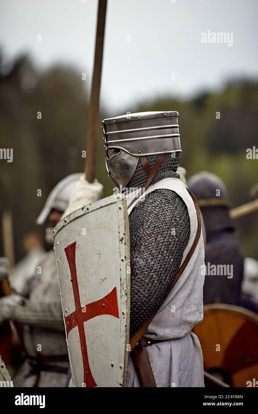Knight in armor. Medieval battle historical reconstruction Stock Photo ...