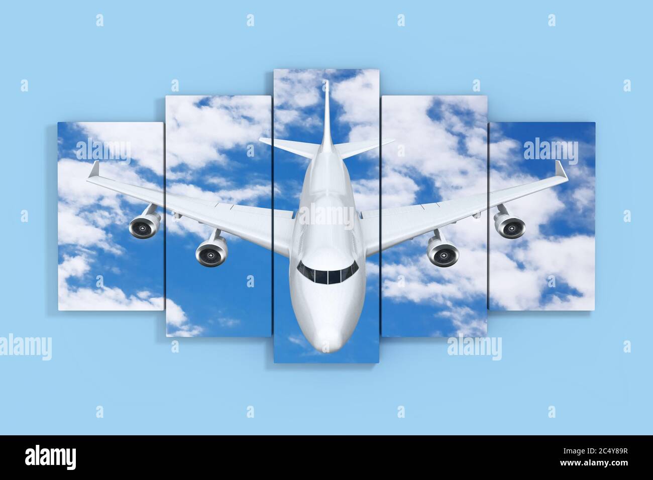 Airplane in the Sky Poster on a Blue Wall background. 3d Rendering ...
