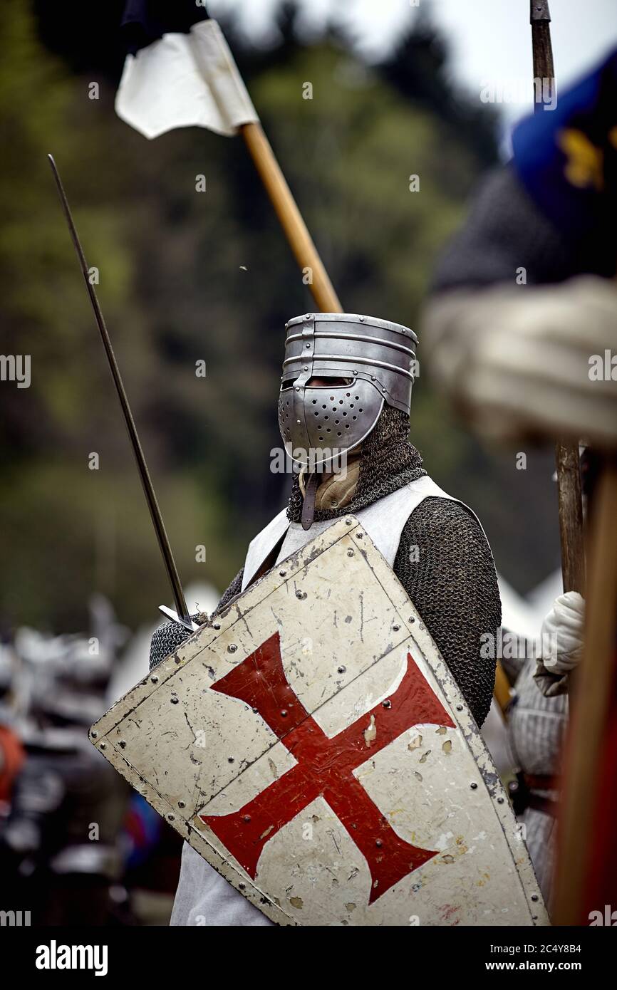 Knight in armor. Medieval battle historical reconstruction Stock Photo ...