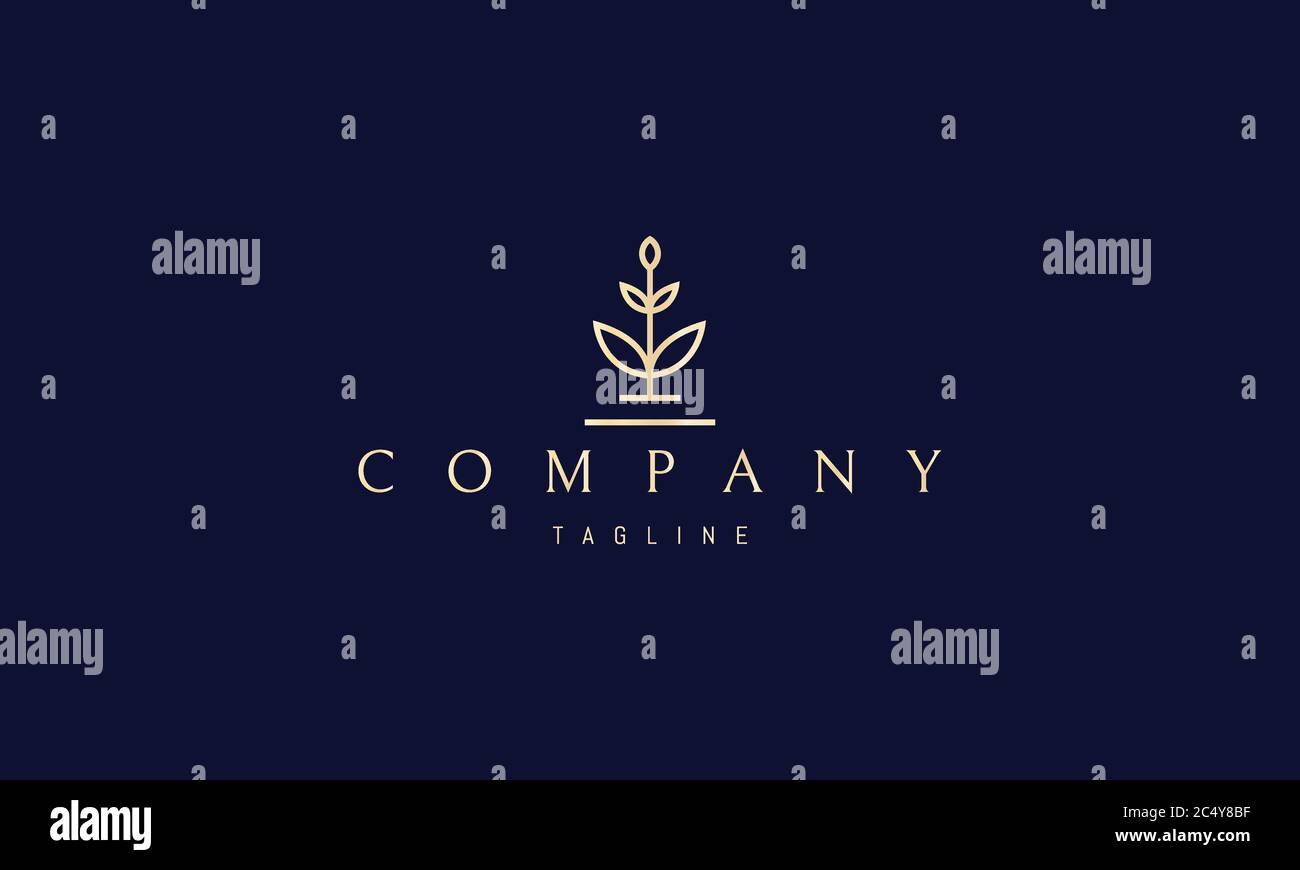 Vector golden logo on which an abstract image of a sprout representing ...