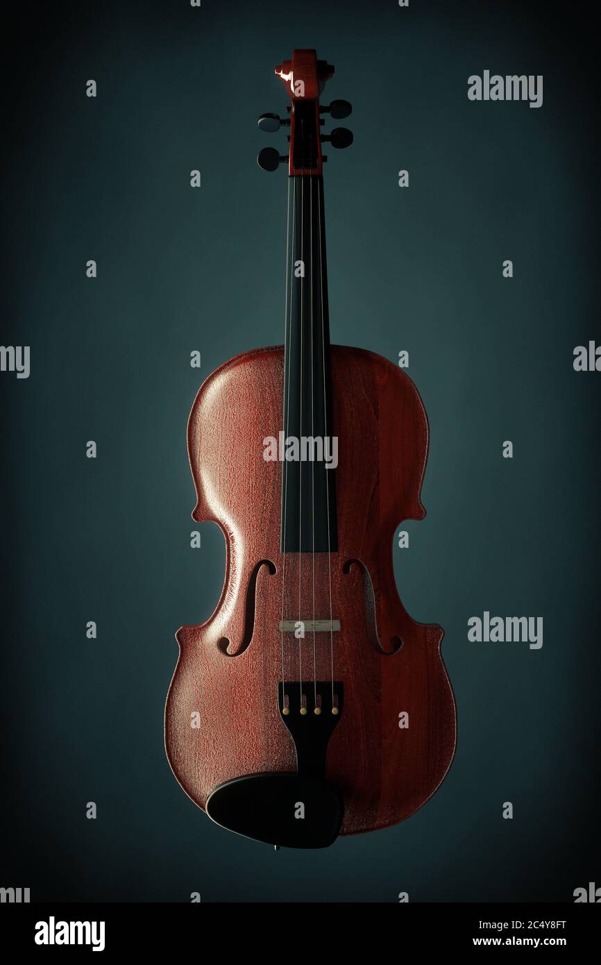 Classical Wooden Violin with Bow on a black background. 3d Rendering ...