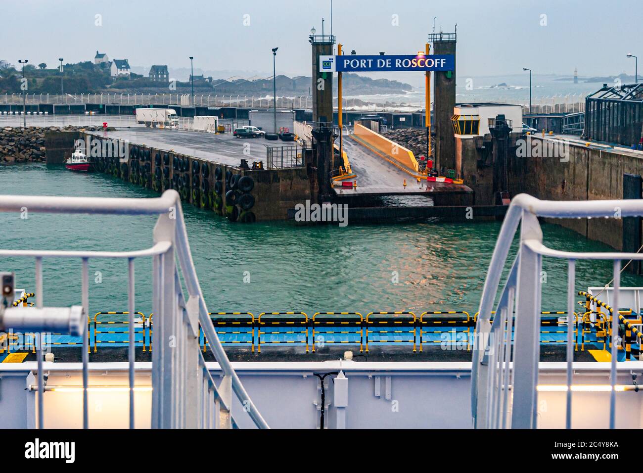 Roscoff Harbour view from Ferry onboard the Armorique Ferry of Brittany ...