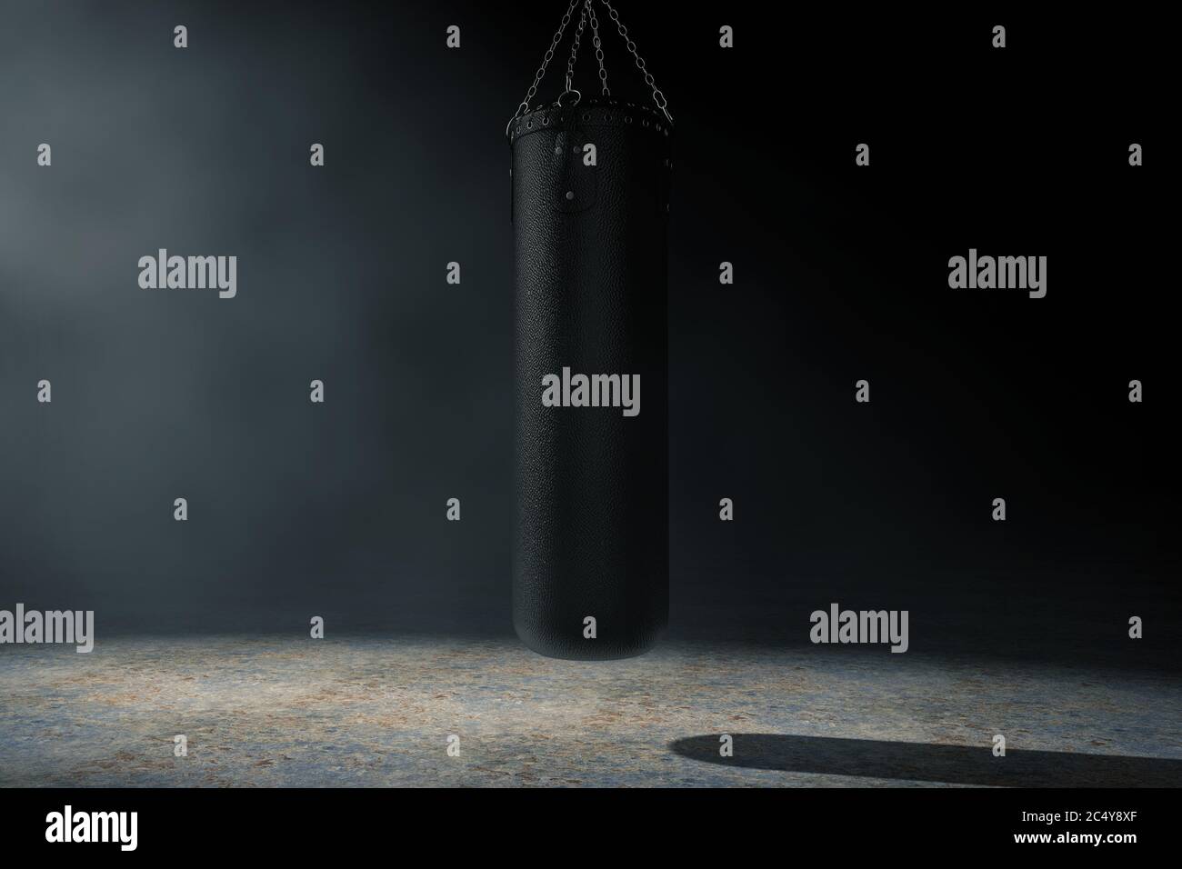 Black Leather Punching Bag for Boxing Training in the Volumetric Light ...