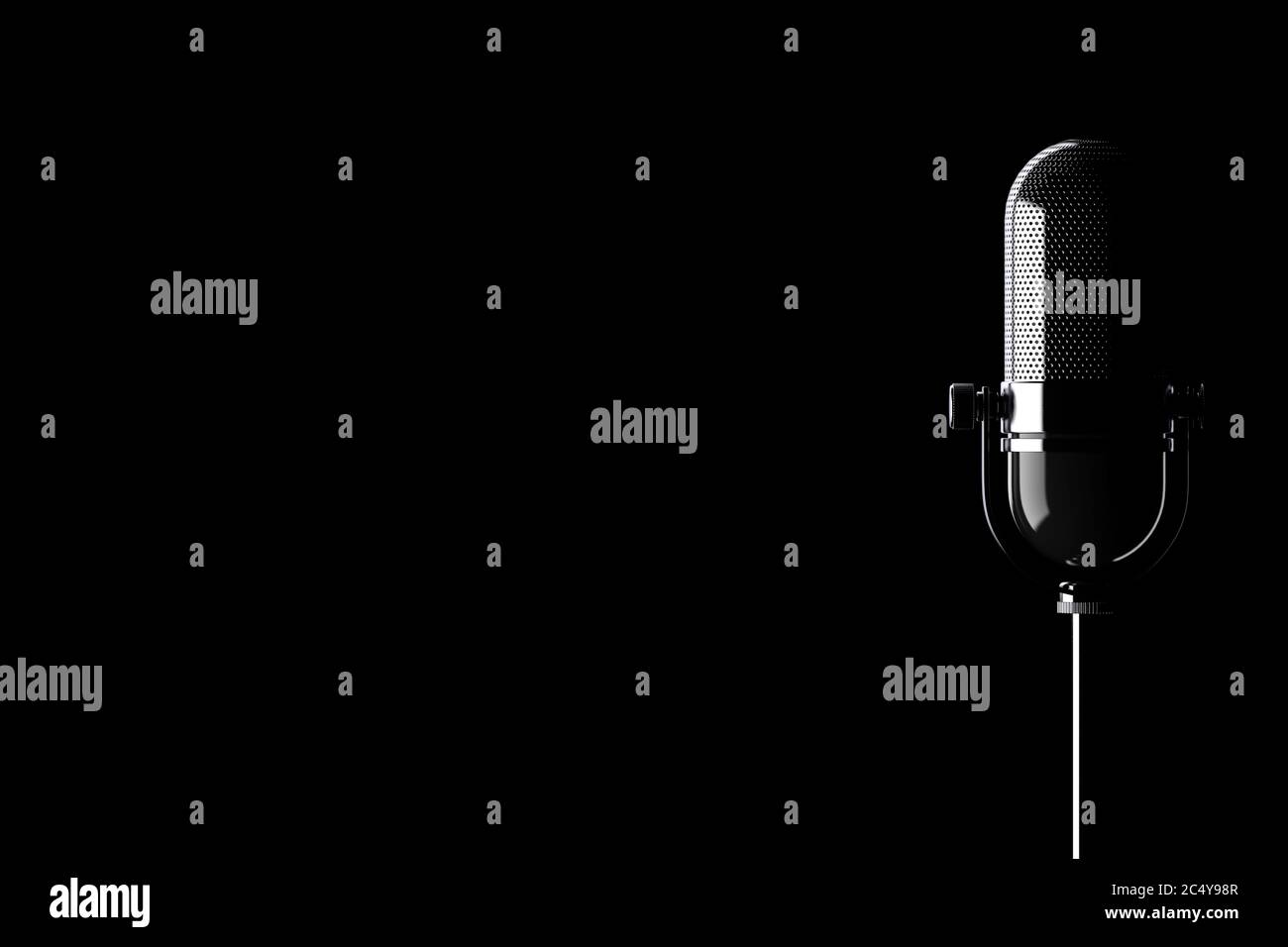Closeup Vintage Silver Microphone with Blank Space for Yours Text on a ...