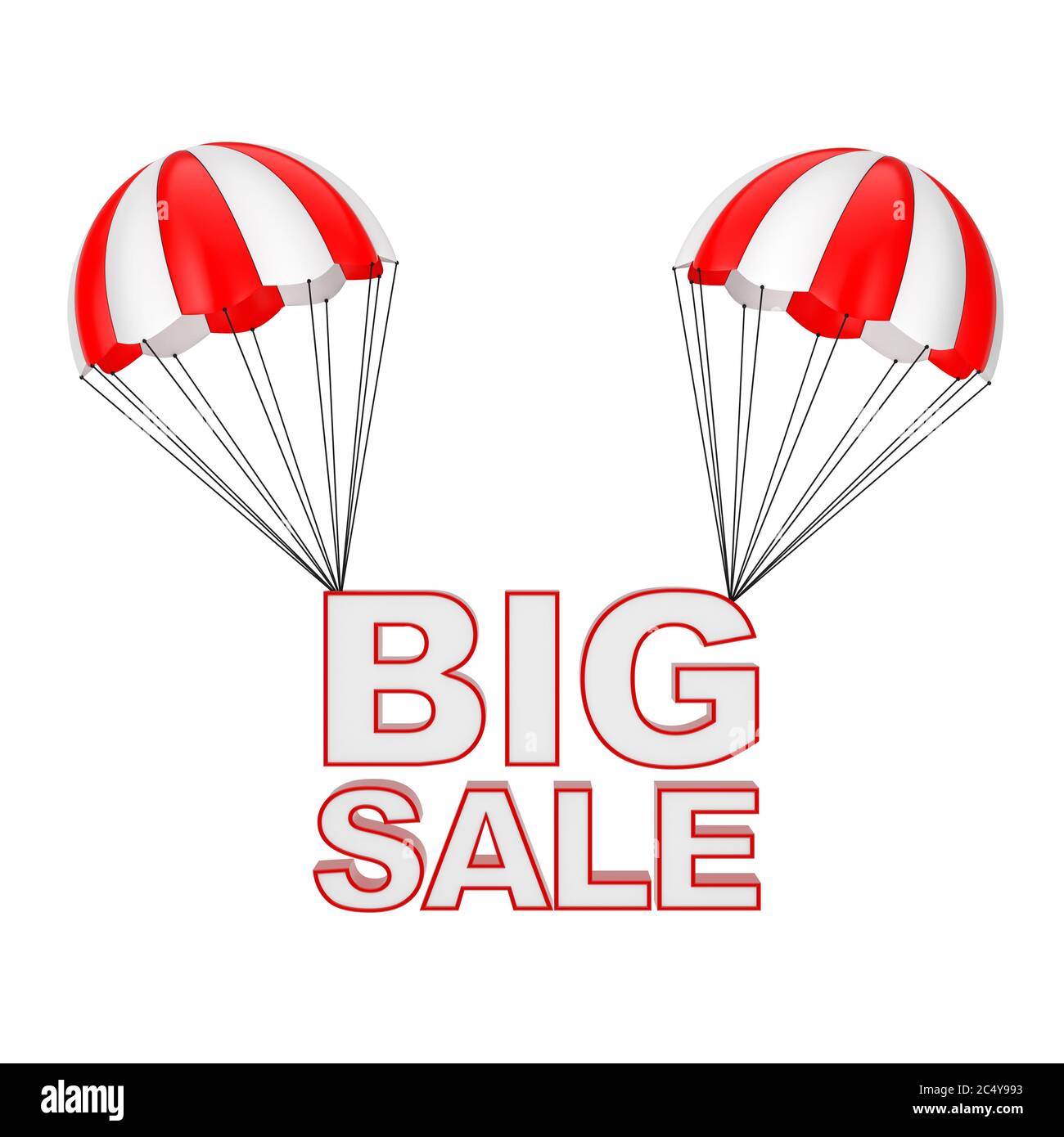 Big Sale Sign Flying on Parachute on a white background. 3d Rendering ...