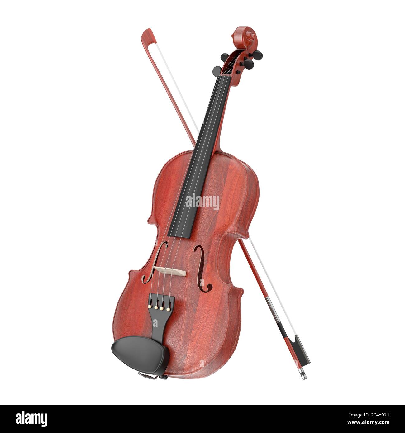 Classical Wooden Violin with Bow on a white background. 3d Rendering ...