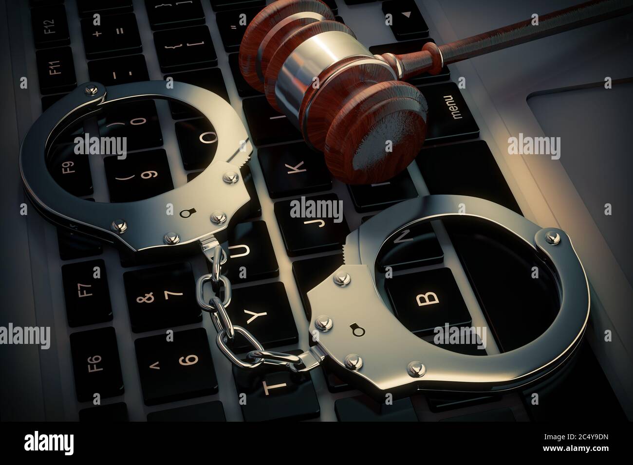 Cyber Crime Concept. Handcuffs and judge gavel on Laptop Computer ...