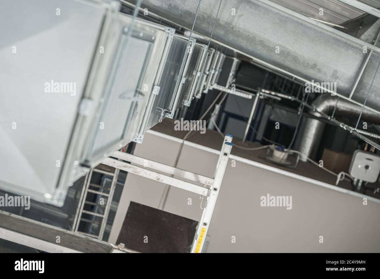 Close Up View Of Silver Metal Air Ventilation Pipe System Hanging From ...