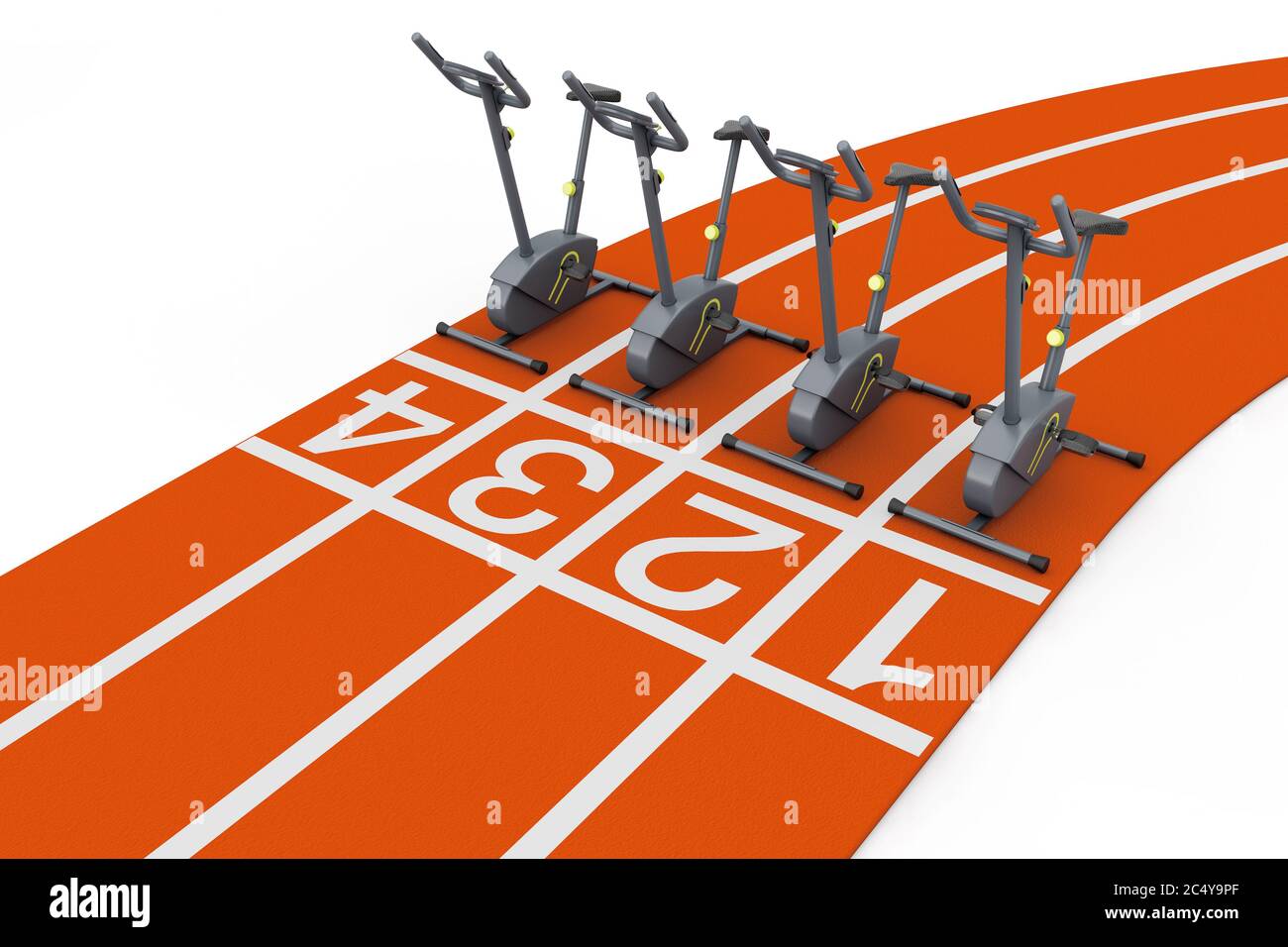 Stationary Exercise Bike Gym Machines over Abstract Bike Track on a ...