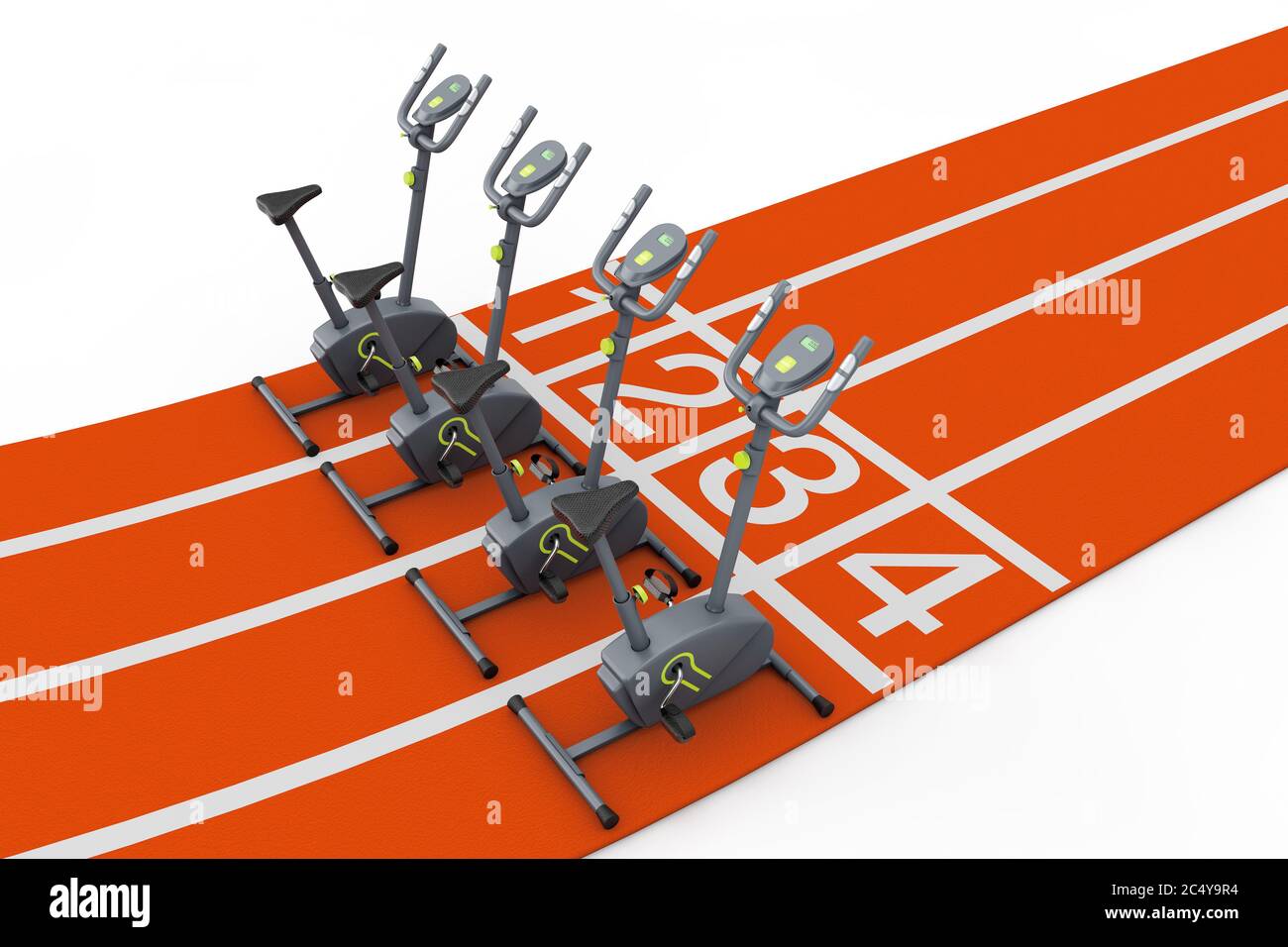 Stationary Exercise Bike Gym Machines over Abstract Bike Track on a ...