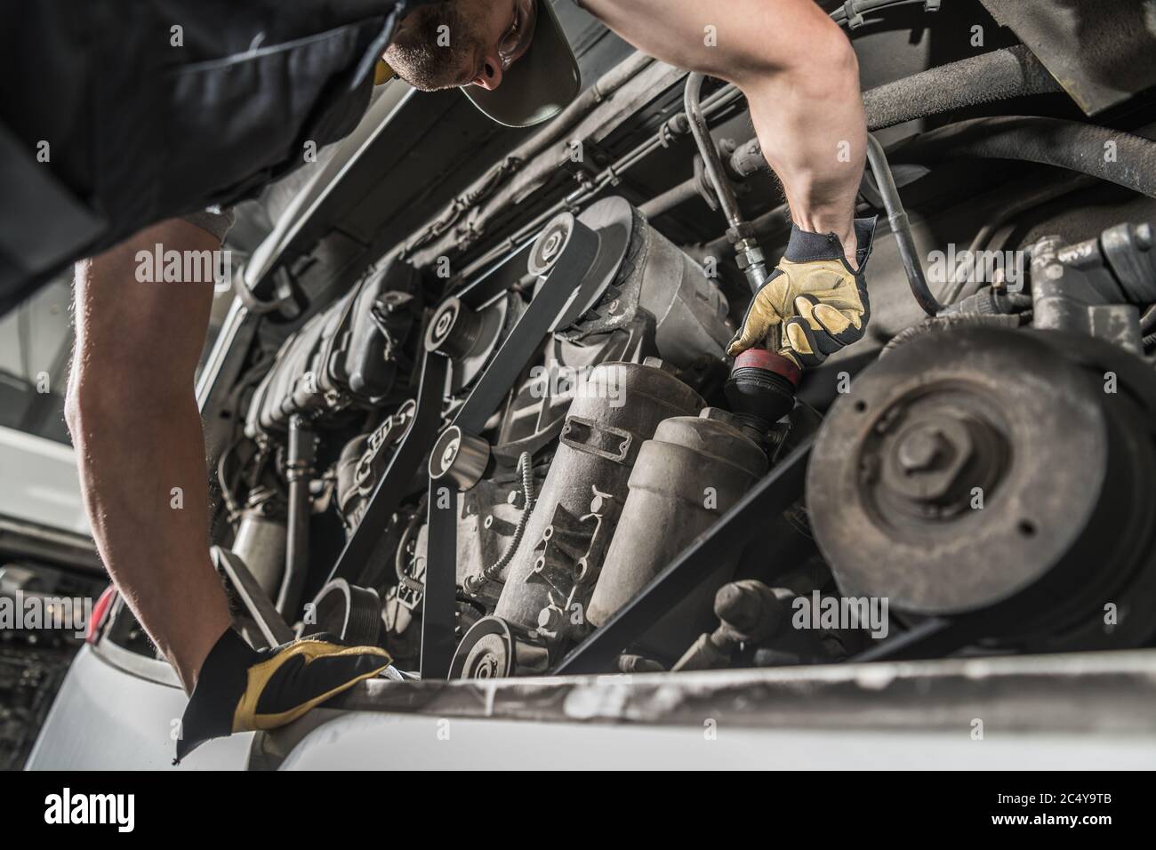 Coach Bus Engine Maintenance Inspection And Repair Before Returning To ...