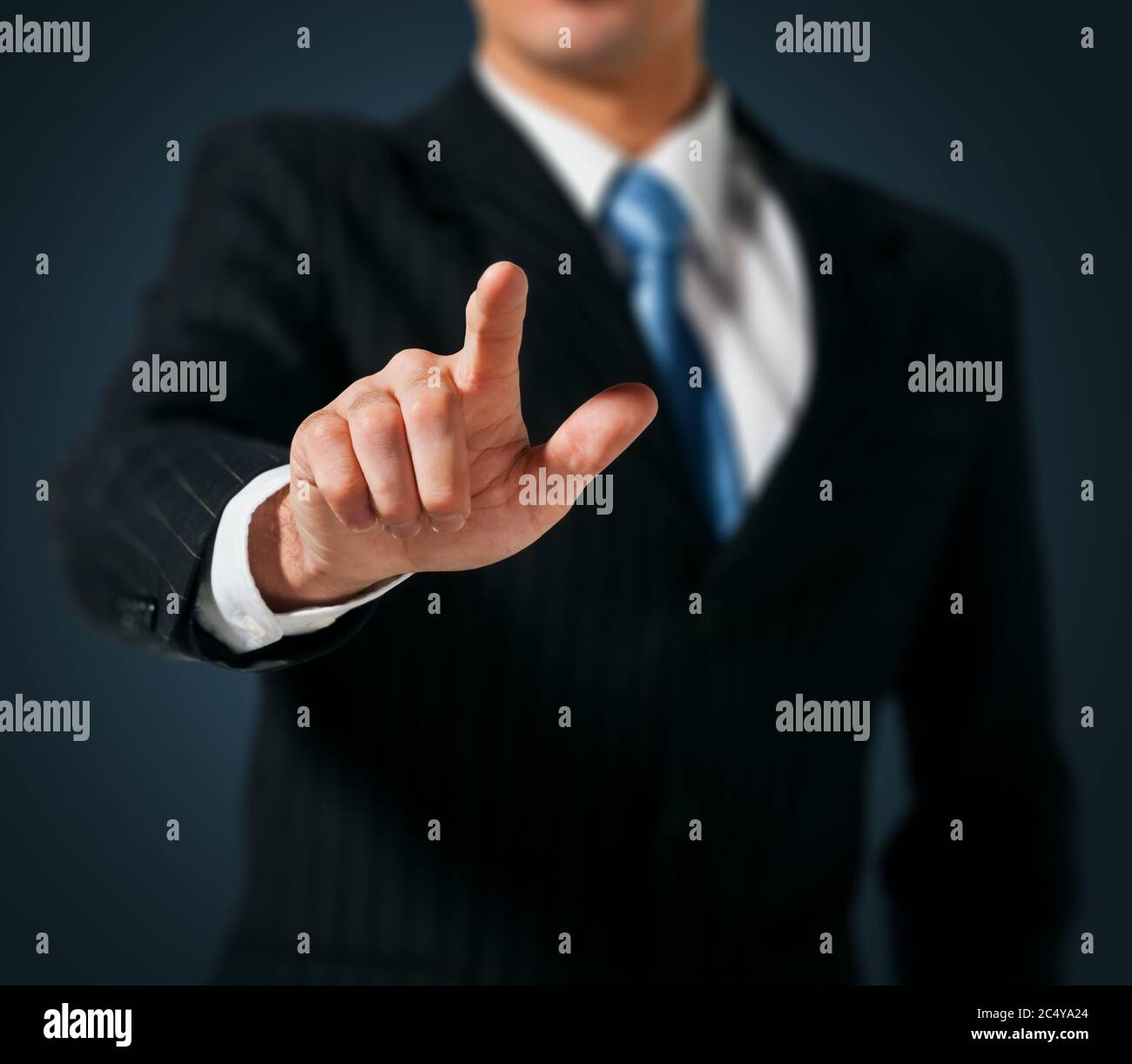 Man pushing on a touch screen interface Stock Photo - Alamy