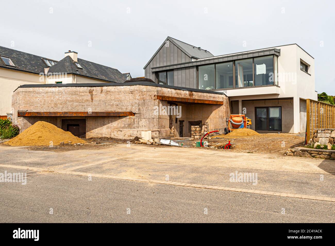 World war bunker in the front yard of a family house in Roscoff, France ...