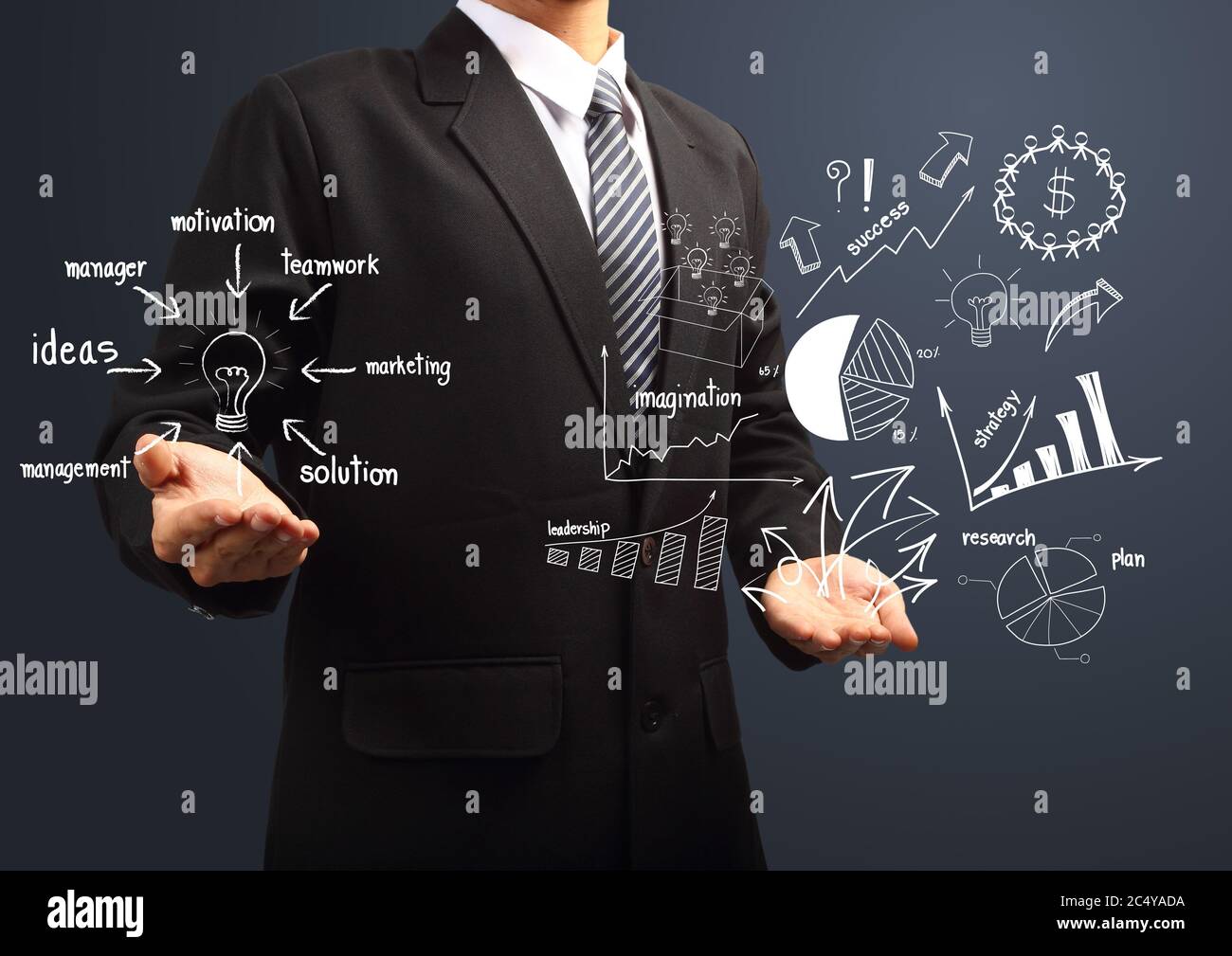 Solution concept in the hands of businessmen, Creative drawing business ...
