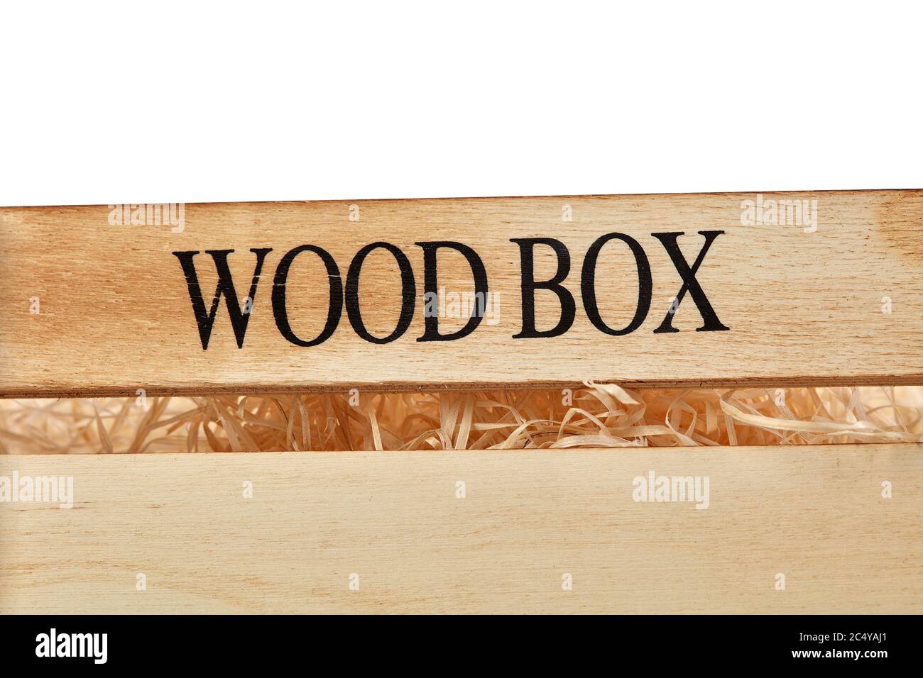 Wooden box with straw. universal packaging. rustic style Stock Photo ...