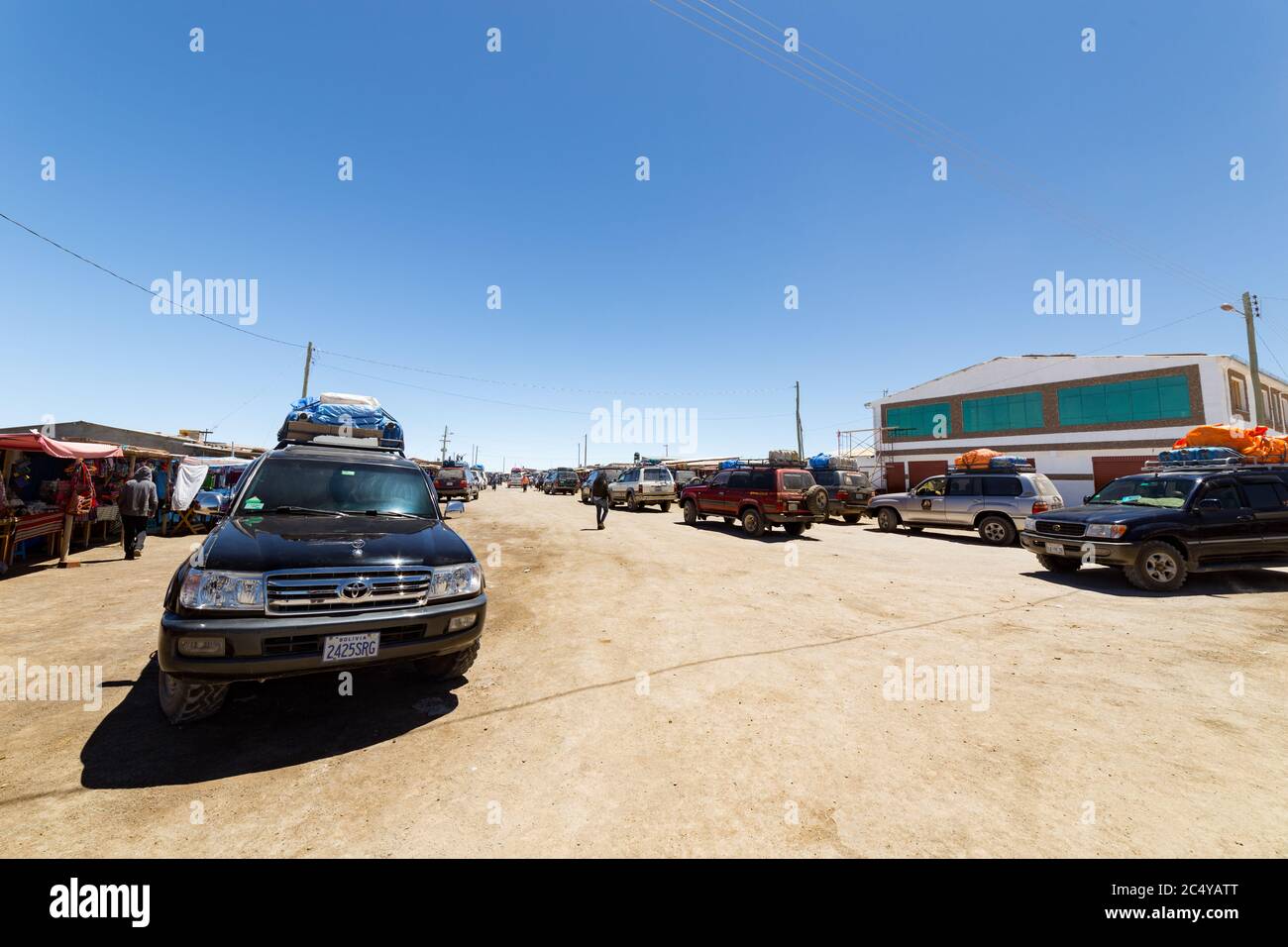 Colchani, Bolivia - october 01, 2018: cars at the handicraft market in ...