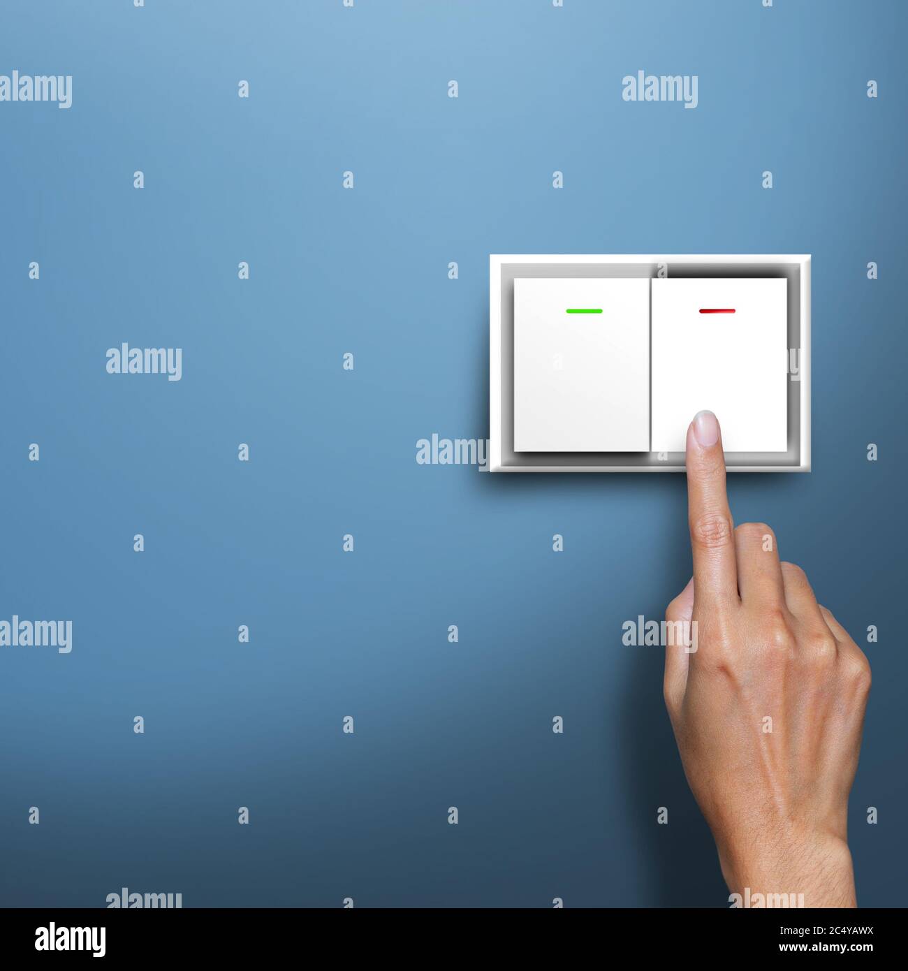 hand pressing electronic-light switch on a blue wall Stock Photo - Alamy