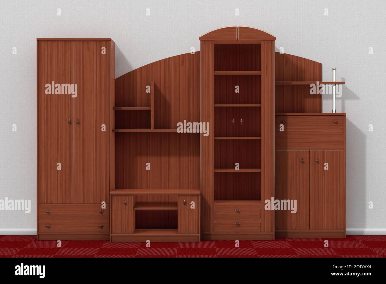 Living Room Wall Unit in front of White Wall extreme closeup. 3d ...