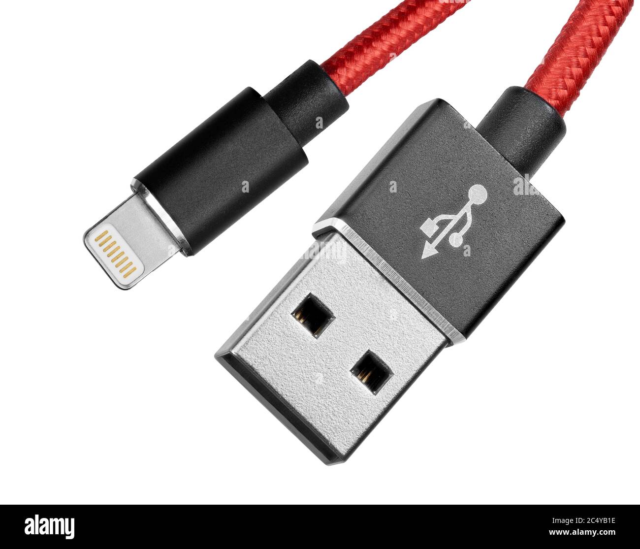 USB tape a to Lightning mobile charging cable isolated on white Stock ...