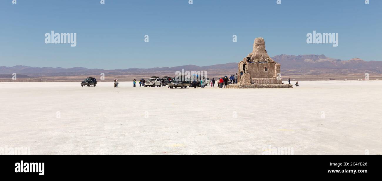 Uyuni, Bolivia - october 01, 2018: People walks near the Dakar Bolivia ...