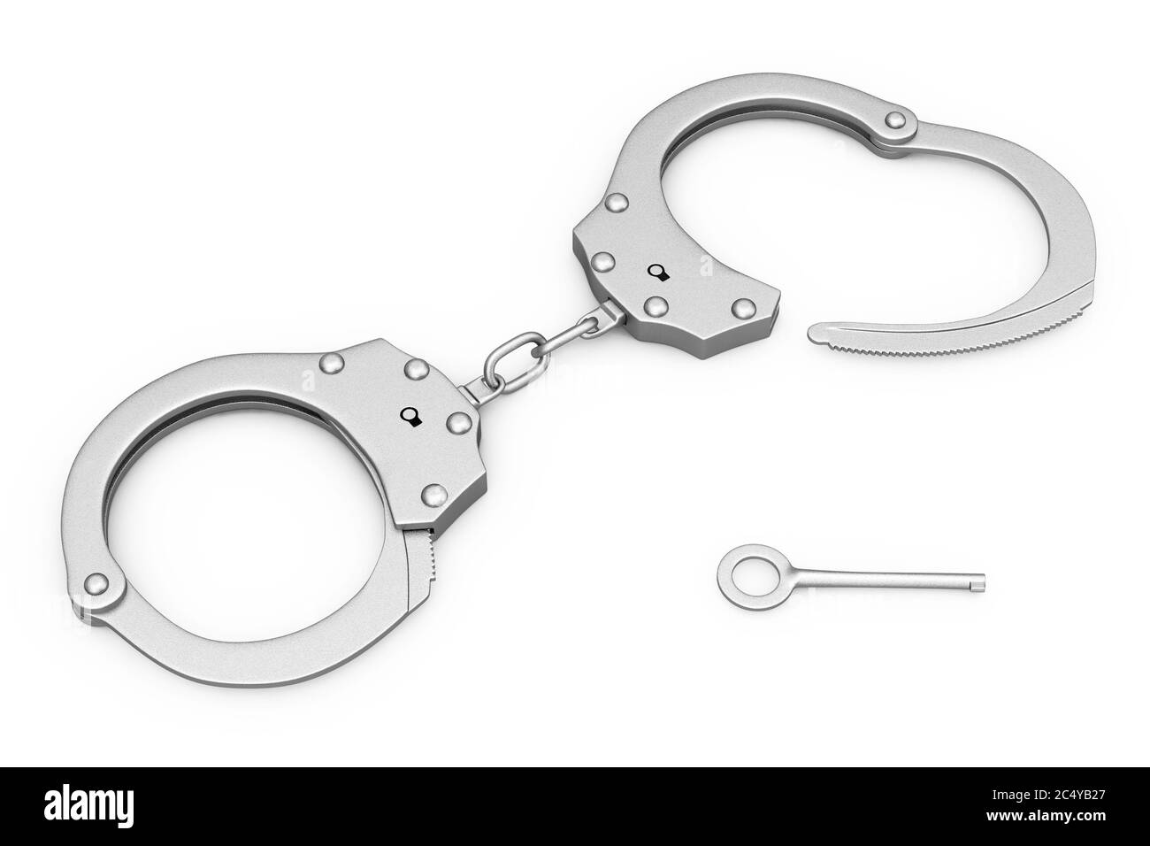 Crime and Law Concept. Metal Handcuffs on a white background. 3d ...