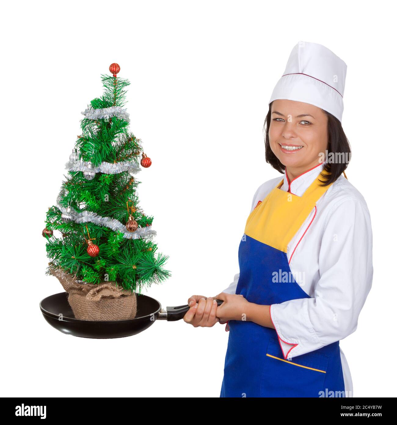 Christmas Concept. Beautiful Young Woman Chef with Decorated Christmas ...