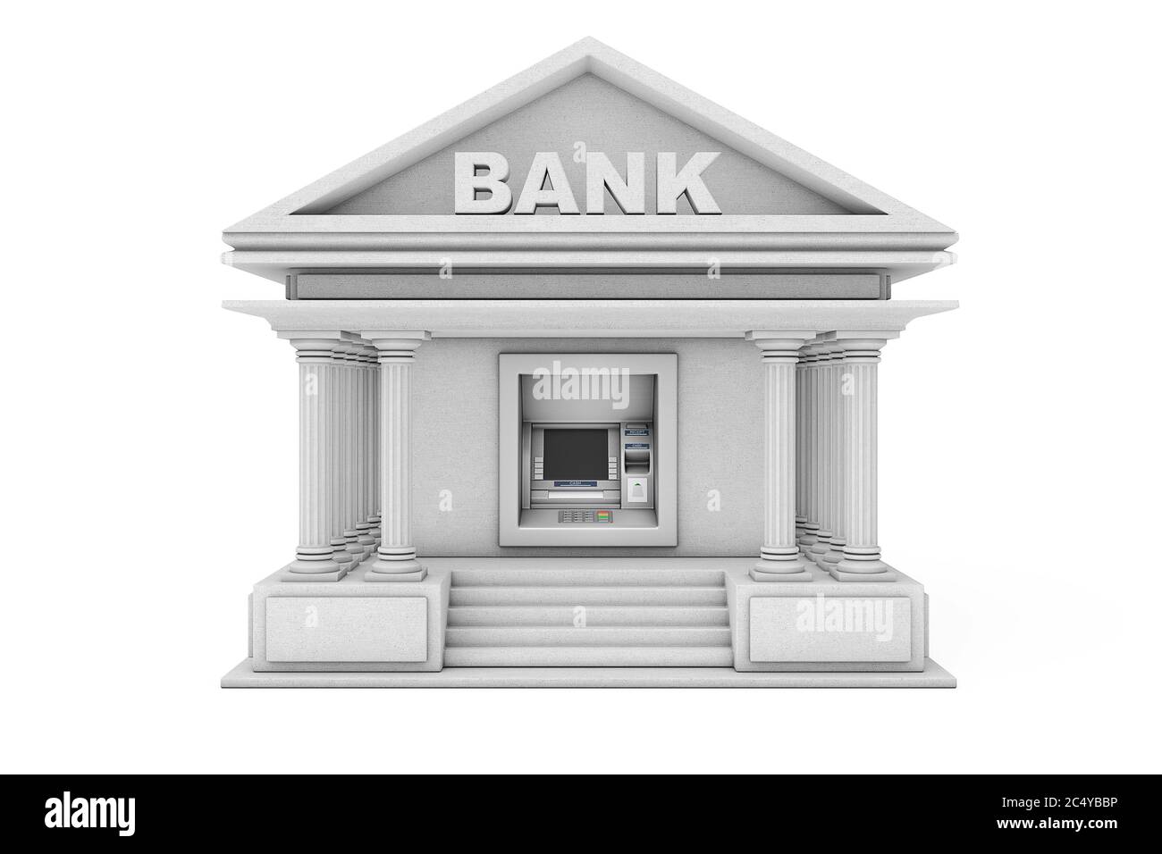 Build In Bank Cash ATM Machine As Bank Building on a white background ...