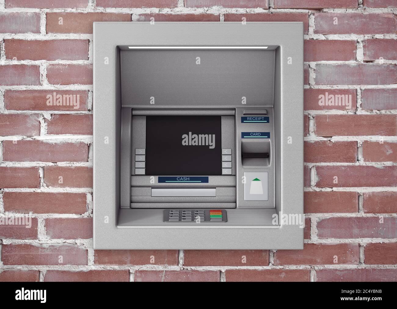 Build In Bank Cash ATM Machine in brick wall. 3d Rendering Stock Photo - Alamy