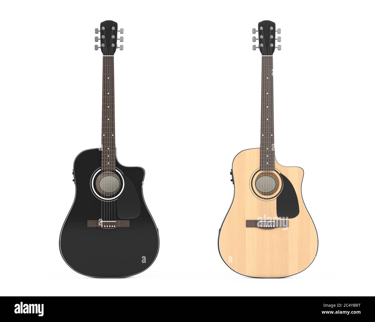 Two Wooden Acoustic Guitars on a white background. 3d Rendering Stock ...