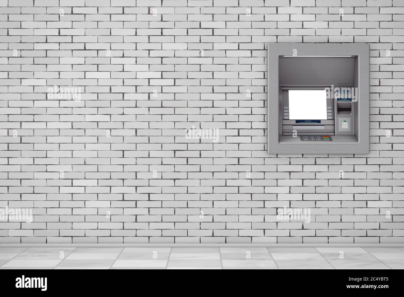 Build In Bank Cash ATM Machine in brick wall. 3d Rendering Stock Photo ...