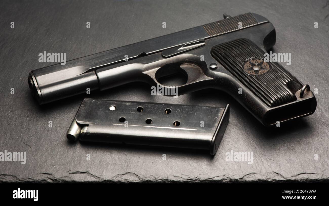 USSR gun. traumatic pistol on a stone background Stock Photo - Alamy