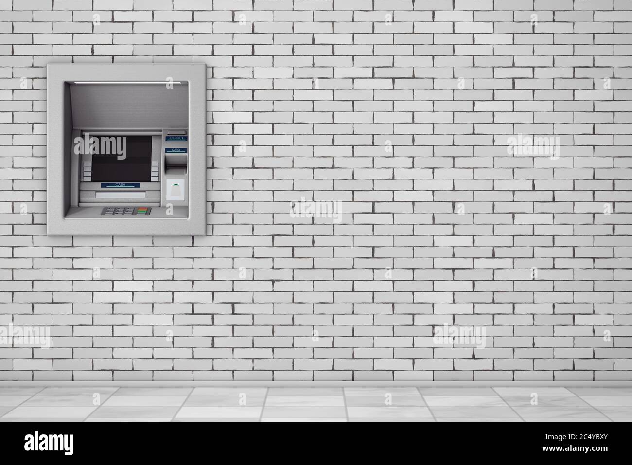 Build In Bank Cash ATM Machine in brick wall. 3d Rendering Stock Photo - Alamy