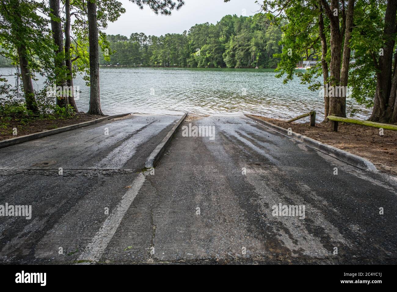 Empty boat ramp where boats of all kinds are launched into the lake for ...