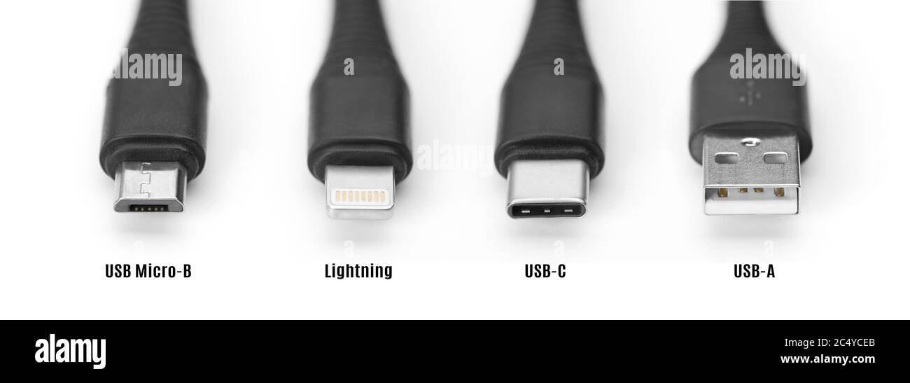 digital computer or smartphone cables isolated on white background ...