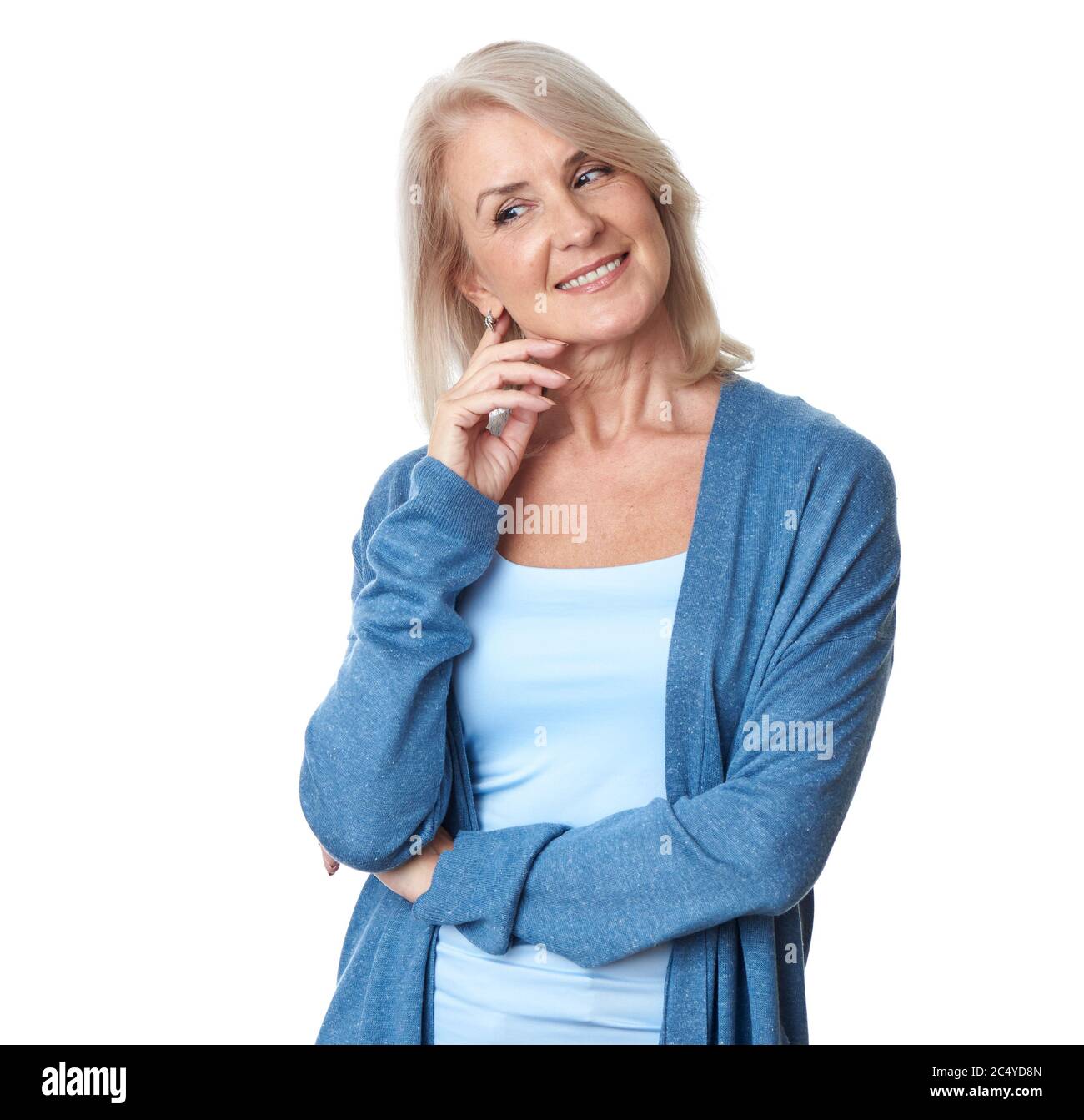 portrait of beautiful senior woman smiling. Isolated. Happy old lady ...