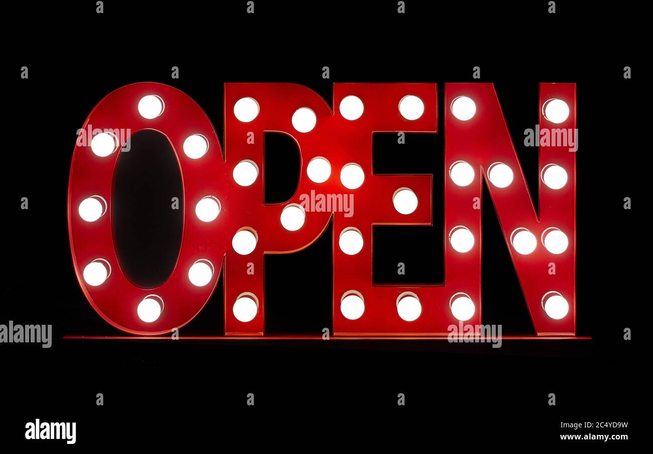 Open sign. business sign that says 'Come in We're Open' Stock Photo - Alamy