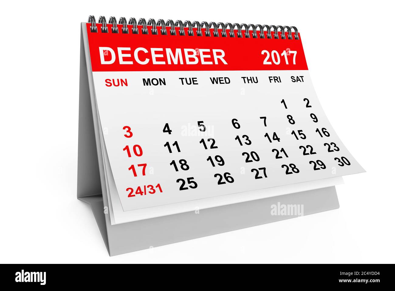 2017 year calendar. December calendar on a white background. 3d ...