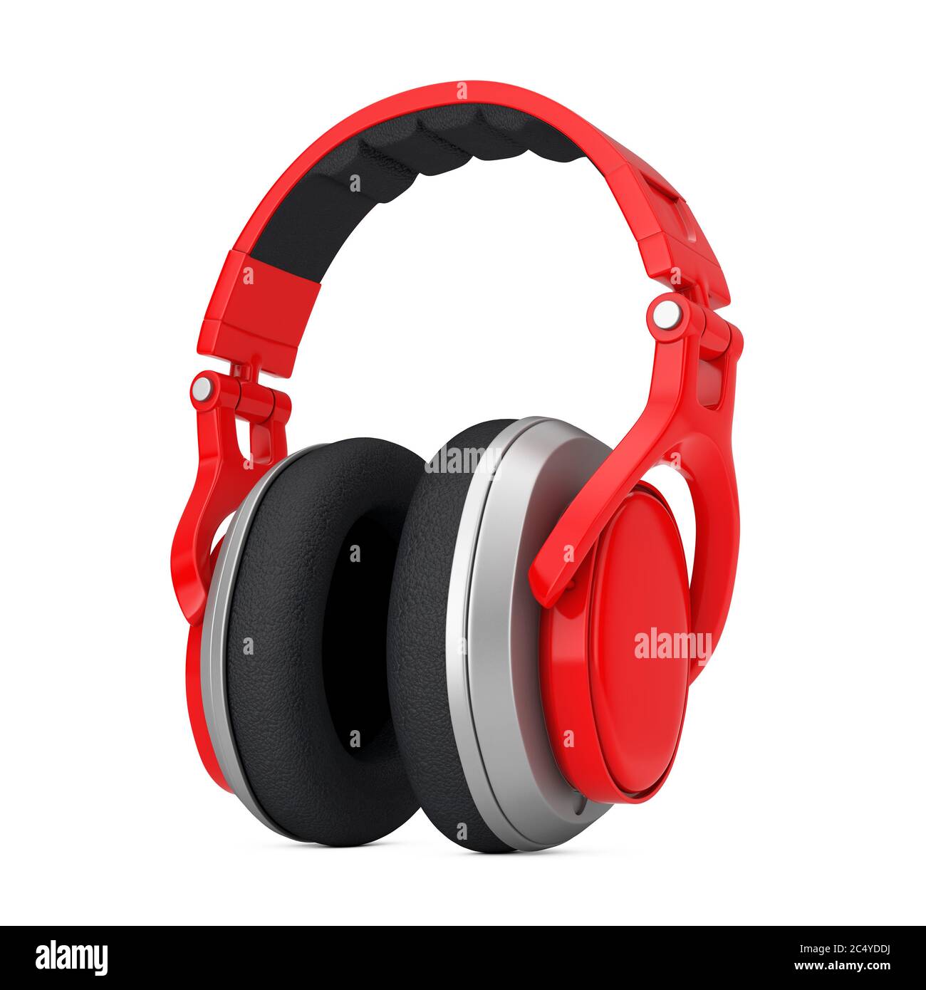 Red Wireless Headphones extreme closeup on a white background. 3d ...