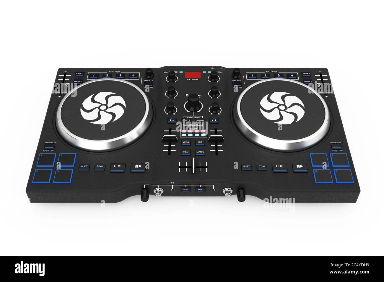 Black Modern DJ Set Turntable Mixer Equipment on a white background. 3d ...