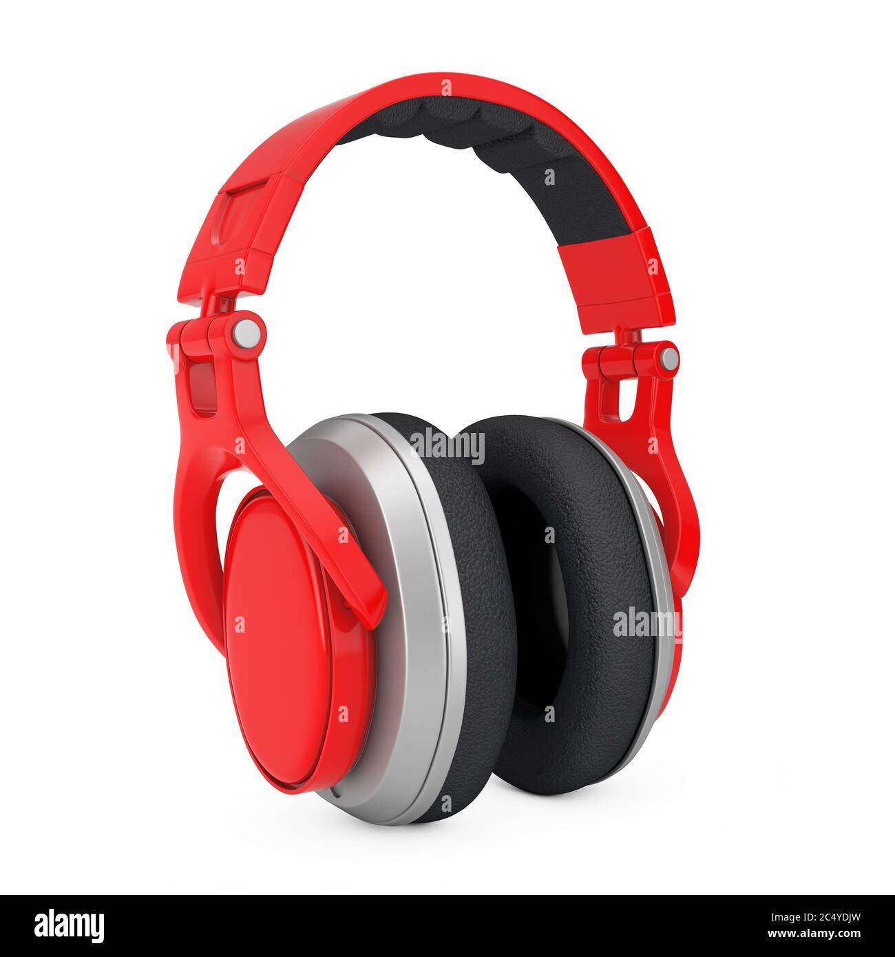 Red Wireless Headphones extreme closeup on a white background. 3d ...