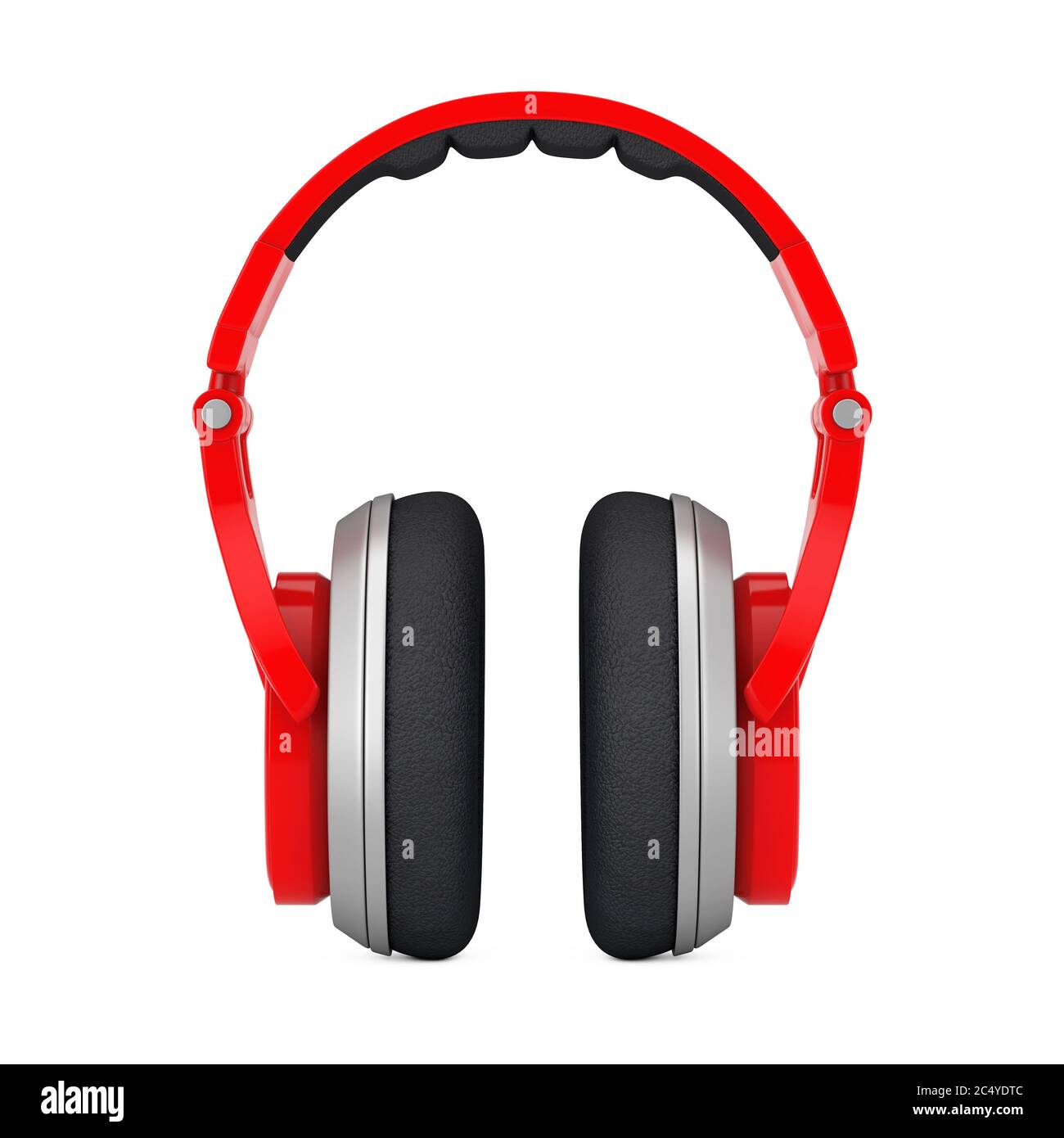 Red Wireless Headphones extreme closeup on a white background. 3d ...
