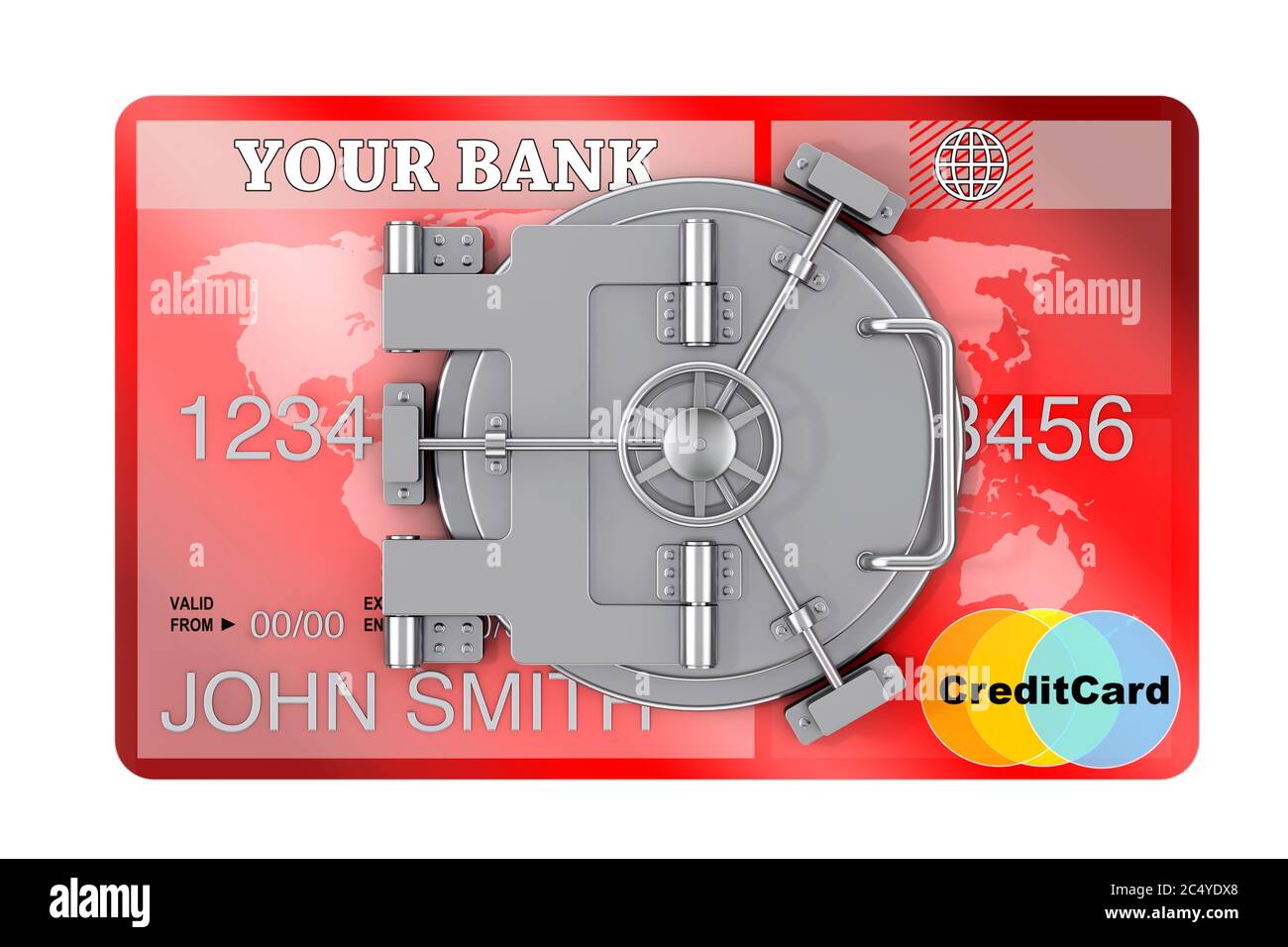 Secure Online Banking Concept. Credit Card with Bank Safe Door on a ...