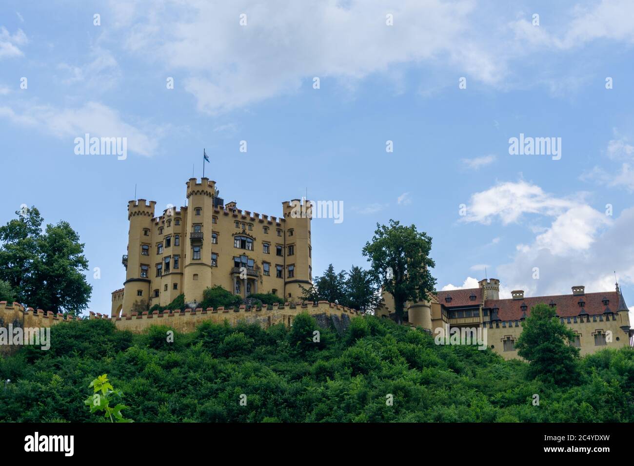 Landscape view of the southern Bavarian Alps with the Hohenschwangau ...