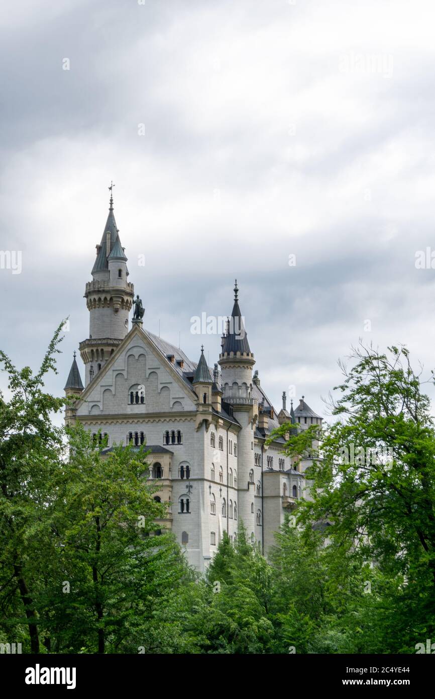 A view of the picturesque Neuschwanstein Castle in the Alps of southern ...