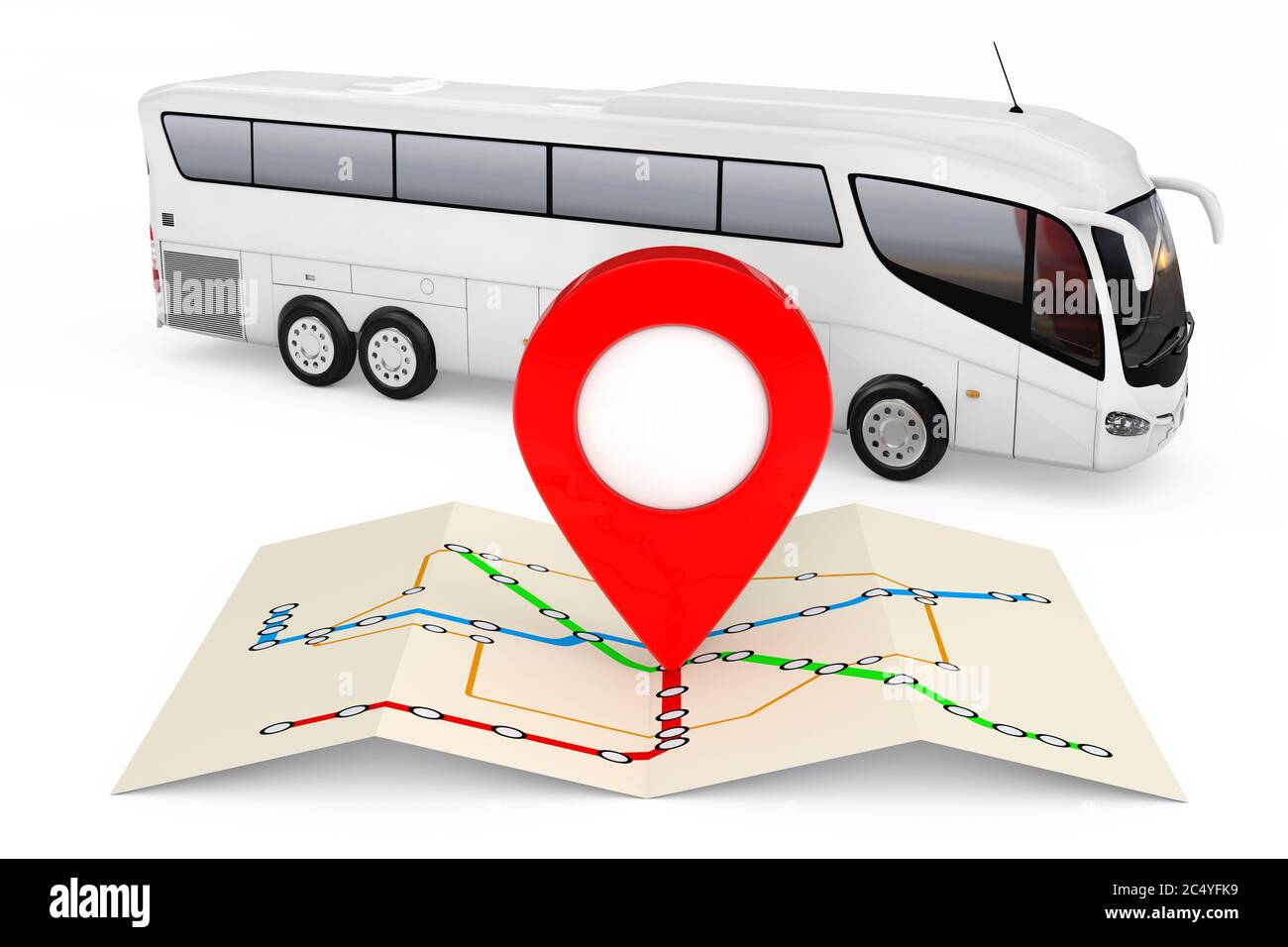Bus Stations Map with Red Point Pin in front of Big White Coach Tour ...